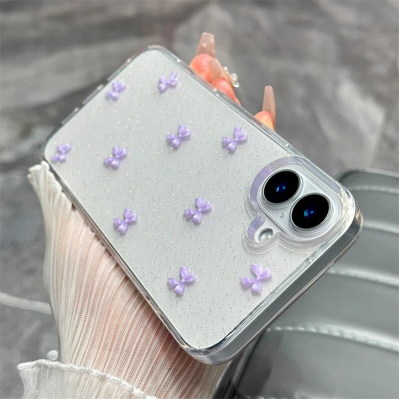 Чехол для iPhone 13 Pro Max, фиолетовый, с бантиками
