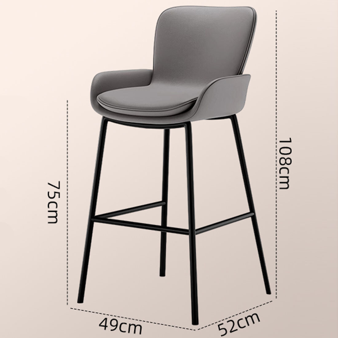 Дизайнерский полубарный стул Dante (серый, высота сиденья 75 см)