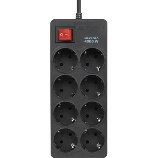 Сетевой фильтр Filum FL-SP8-5.0M-16, 4000 Вт, 8 розеток, шнур 5.0 м, черный