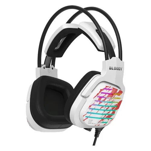 Гарнитура игровая A4TECH Bloody G565, для компьютера, мониторные, проводные, белый / рисунок [g565 energy white]