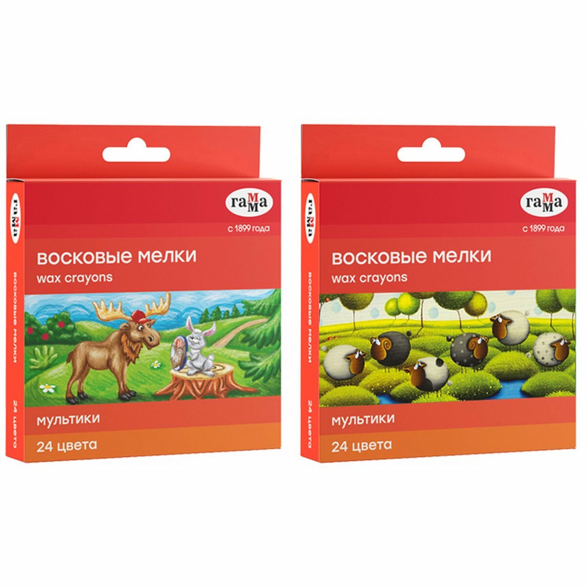 Мелки восковые 24 цвета Гамма "Мультики" (L=90мм, D=8мм, круглые) картонная упаковка (2131018_01_31), 12 уп.