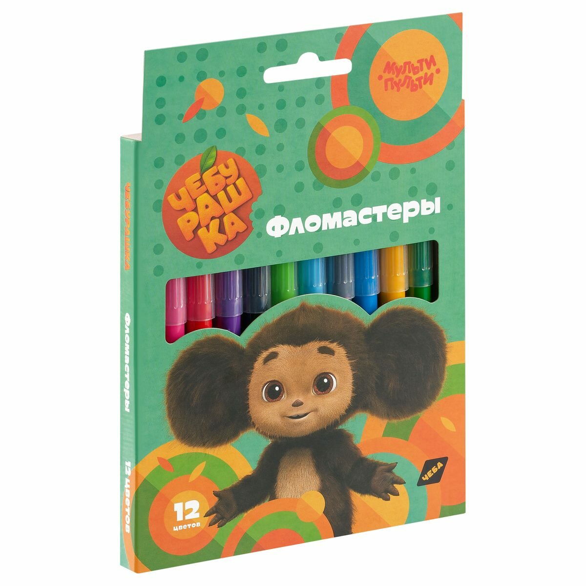 Набор фломастеров 12 цветов Мульти-Пульти "Чебурашка" (линия 0.5-1мм, смываемые) картон, европодвес (ФЛЧБ_53015)