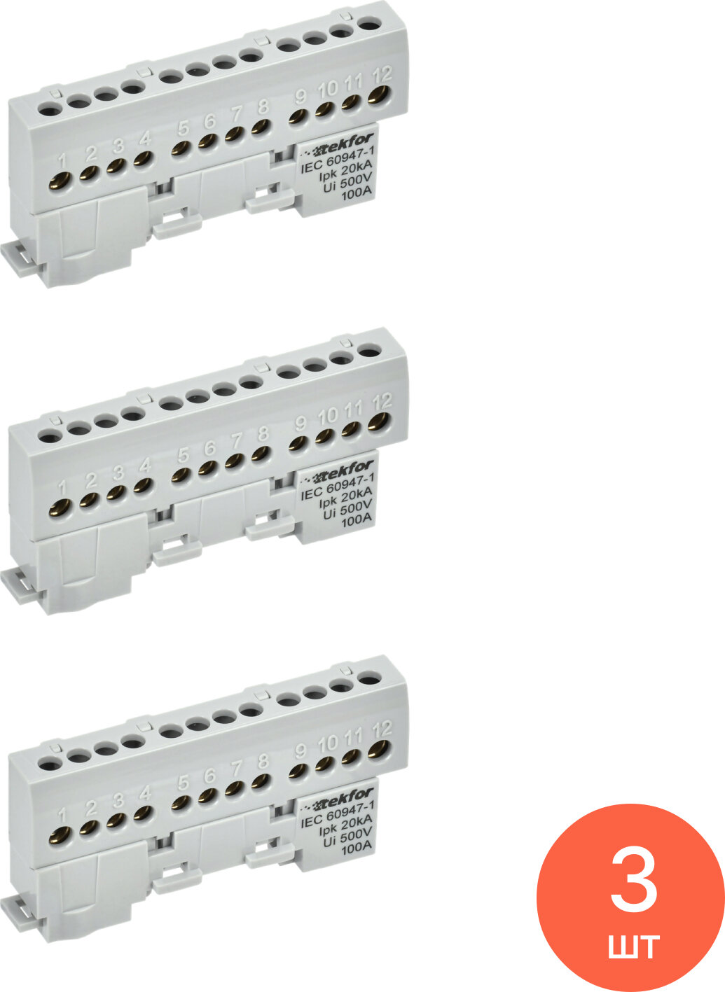 Шина IEK / ИЭК Tekfor L фаза изолированная на универсальном держателе 6х9-12-Ср, 85х40.4х18.8мм, DIN-рейка, 100А / соединитель проводов (комплект из 3 шт)