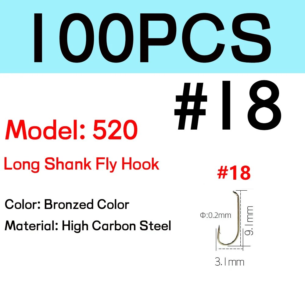 WIFREO Рыболовные крючки для нахлыста 100pcs size 18