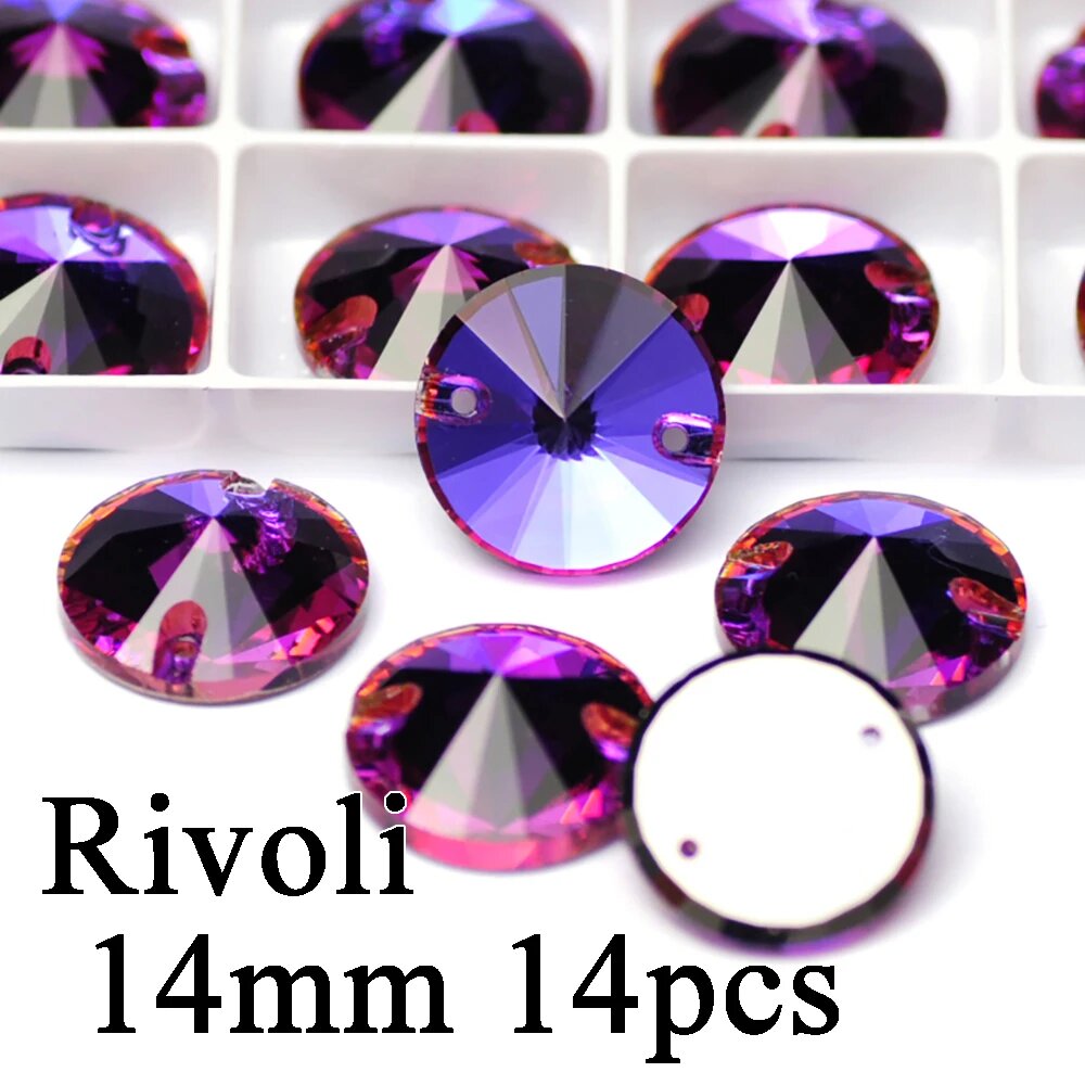 PUBRILEX Хрустальные стразы Гелиотроп Фиолетовый, Rivoli 14mm 14pcs