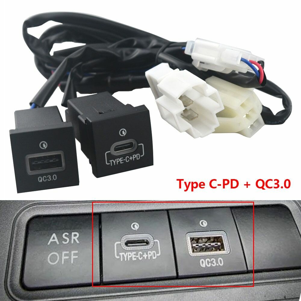 USB-зарядное в салон для VW Golf 6 (MK6), Jetta 5, Scirocco 2006-2012 — PD быстрая зарядка QC3.0, кнопка-розетка