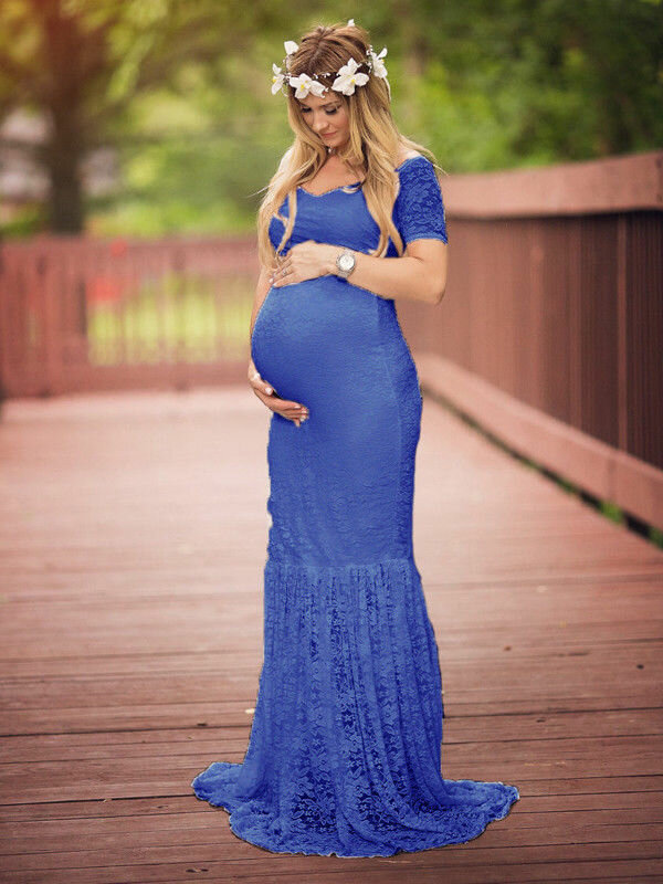 Летнее женское кружевное платье для беременных с открытыми плечами, длинное платье макси, реквизит для фотосъемки, одежда для беременных