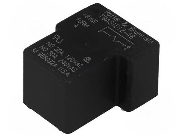 Реле TE Connectivity T9AS1D12-48, электромагнитное, SPST-NO, 48 В DC, 30 A/240 В AC, 30 А, черный, 1 шт