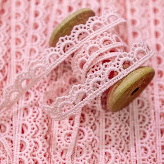 FINEFANTESYER Черный молочный шелк кружево 3 ярда 1см Розовый, pink