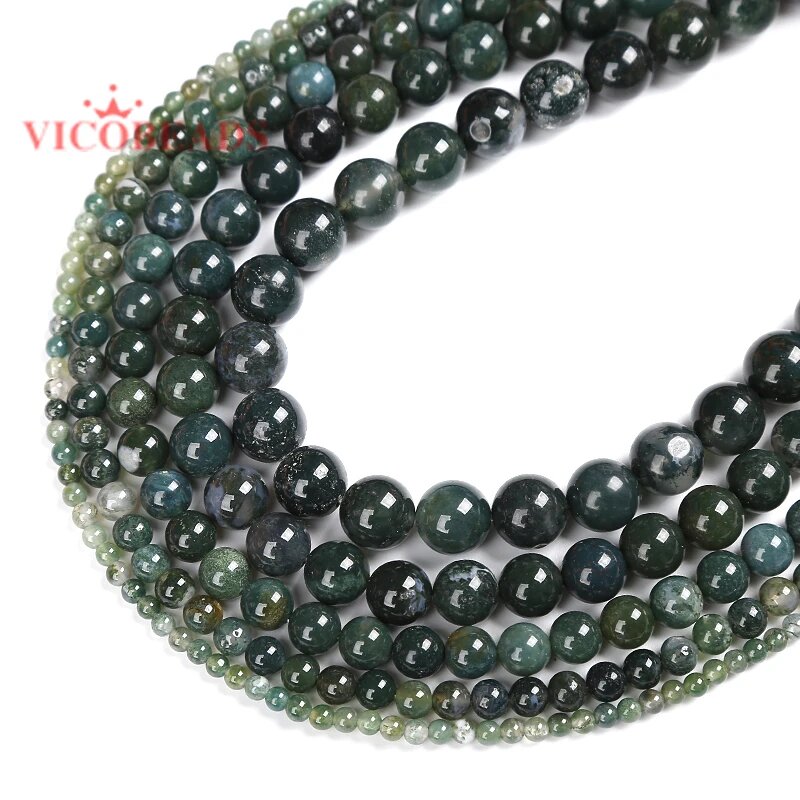 Бусины моховые агаты Verkadebeads, 6 мм, 61 шт.