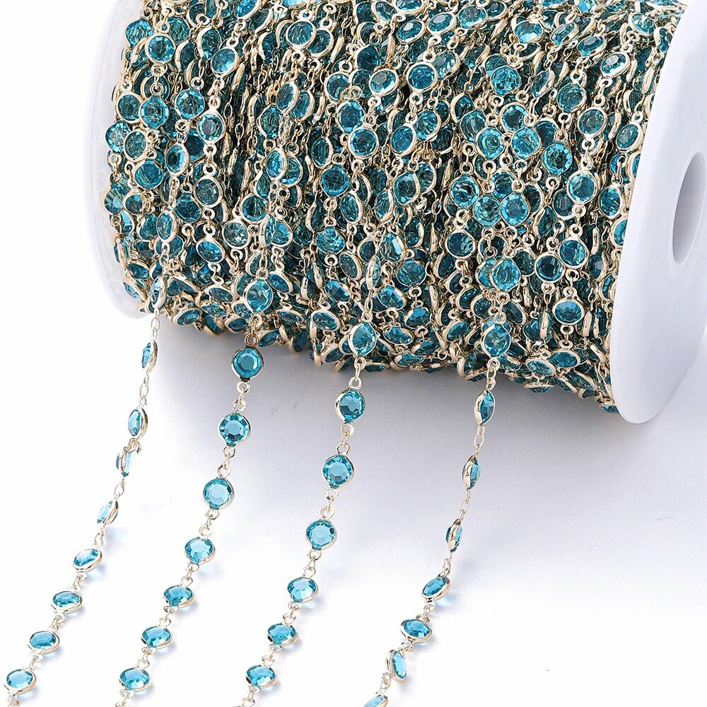 Золотая цепочка из хрустальных бусин YouYoungDifferent 1 метр Lake blue-KC gold
