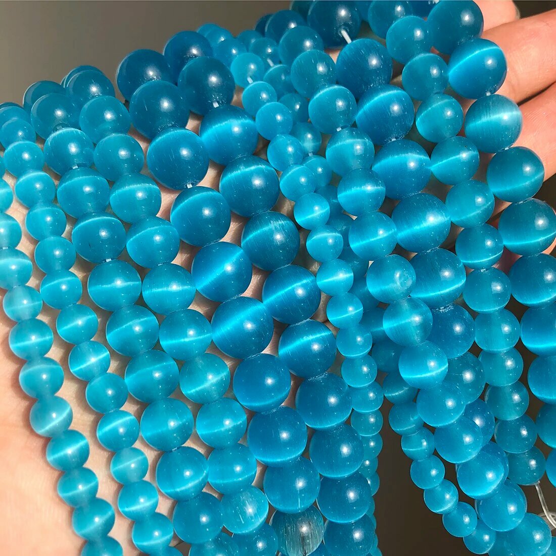 Бусины лунный камень кошачий глаз GMB724 4/6/8/10/12 мм 6mm 61pcs beads, Sky blue