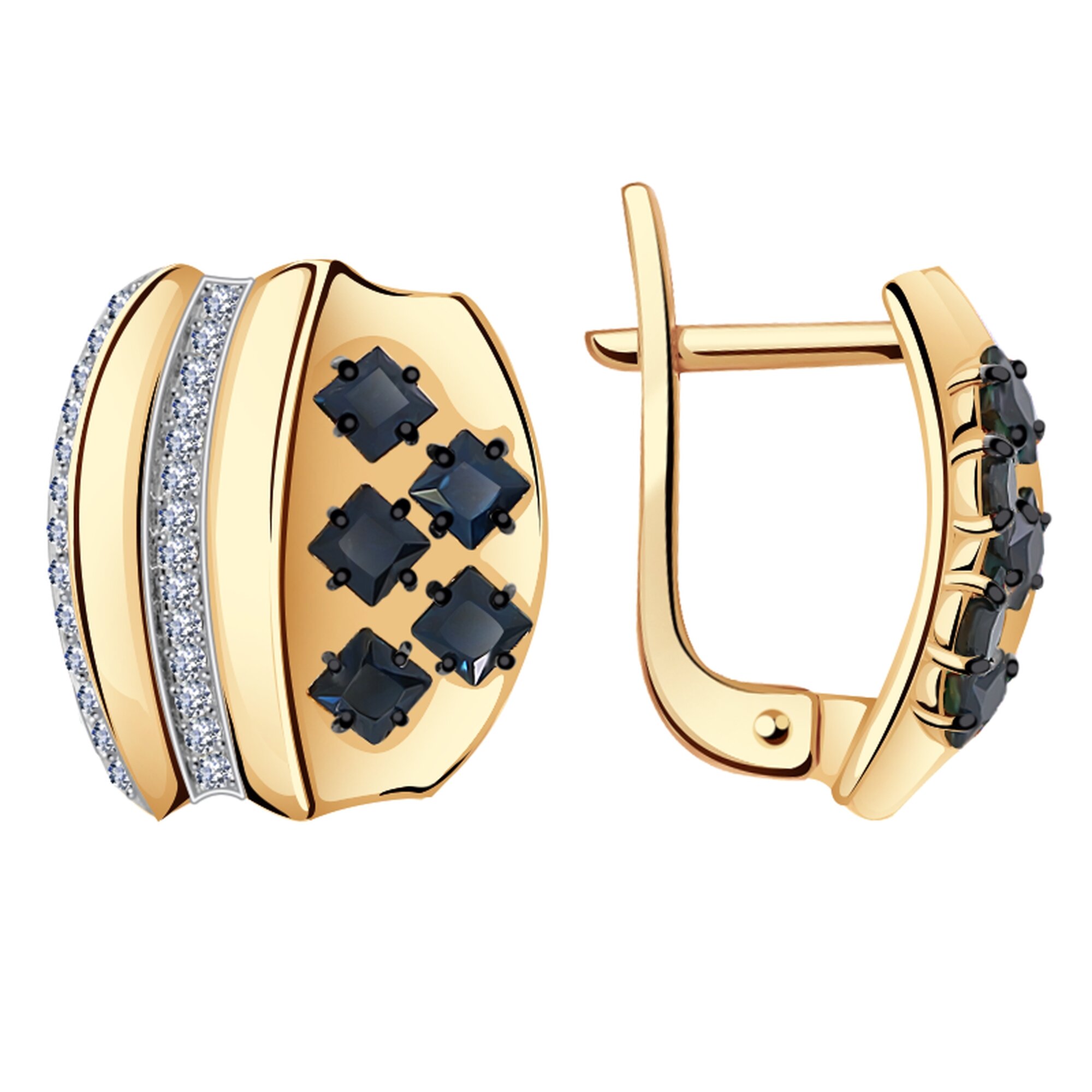 Серьги, красное золото, 585 проба, сапфир, бриллиант