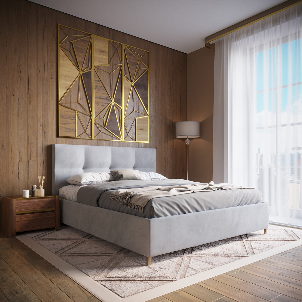 120х200, Двуспальная кровать с подъемным механизмом ИнРум Optima, велюр Светло-серый