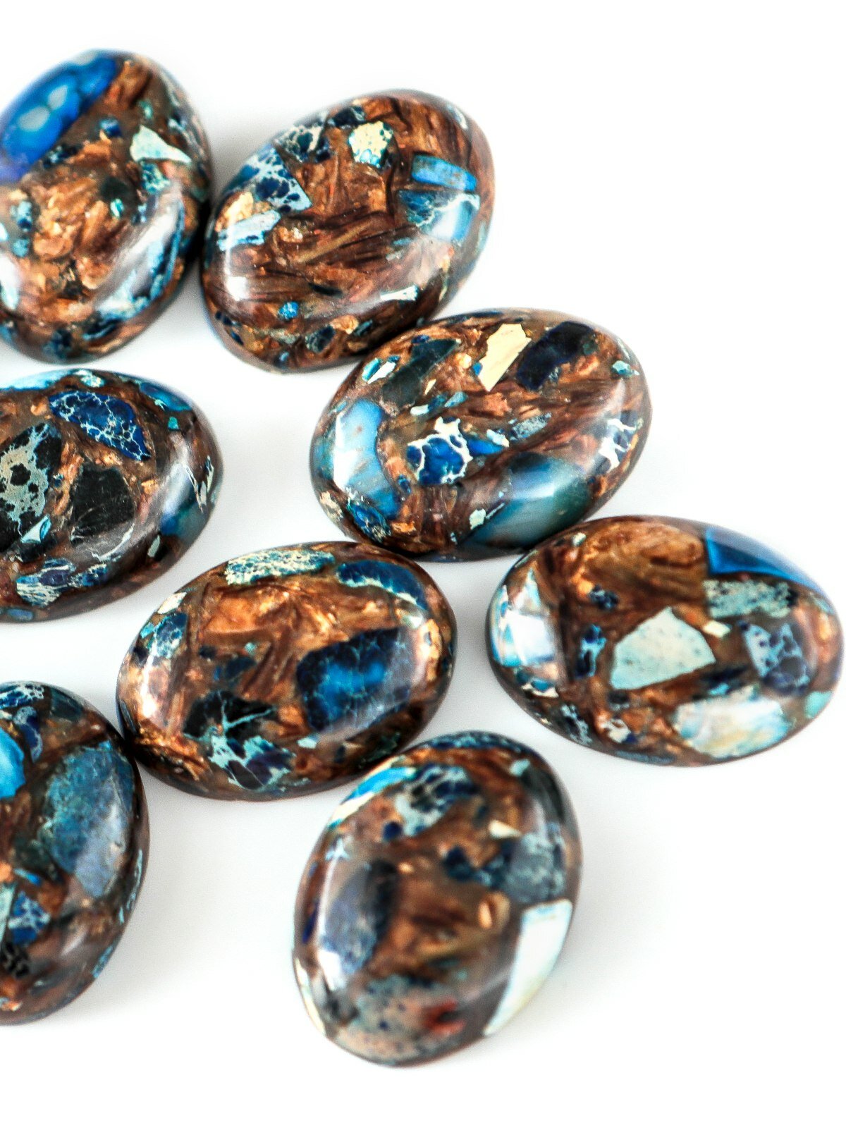Кабошон Варисцит 2 шт, овал, цвет медный/грязно-голубой, размер 25x18x7 мм