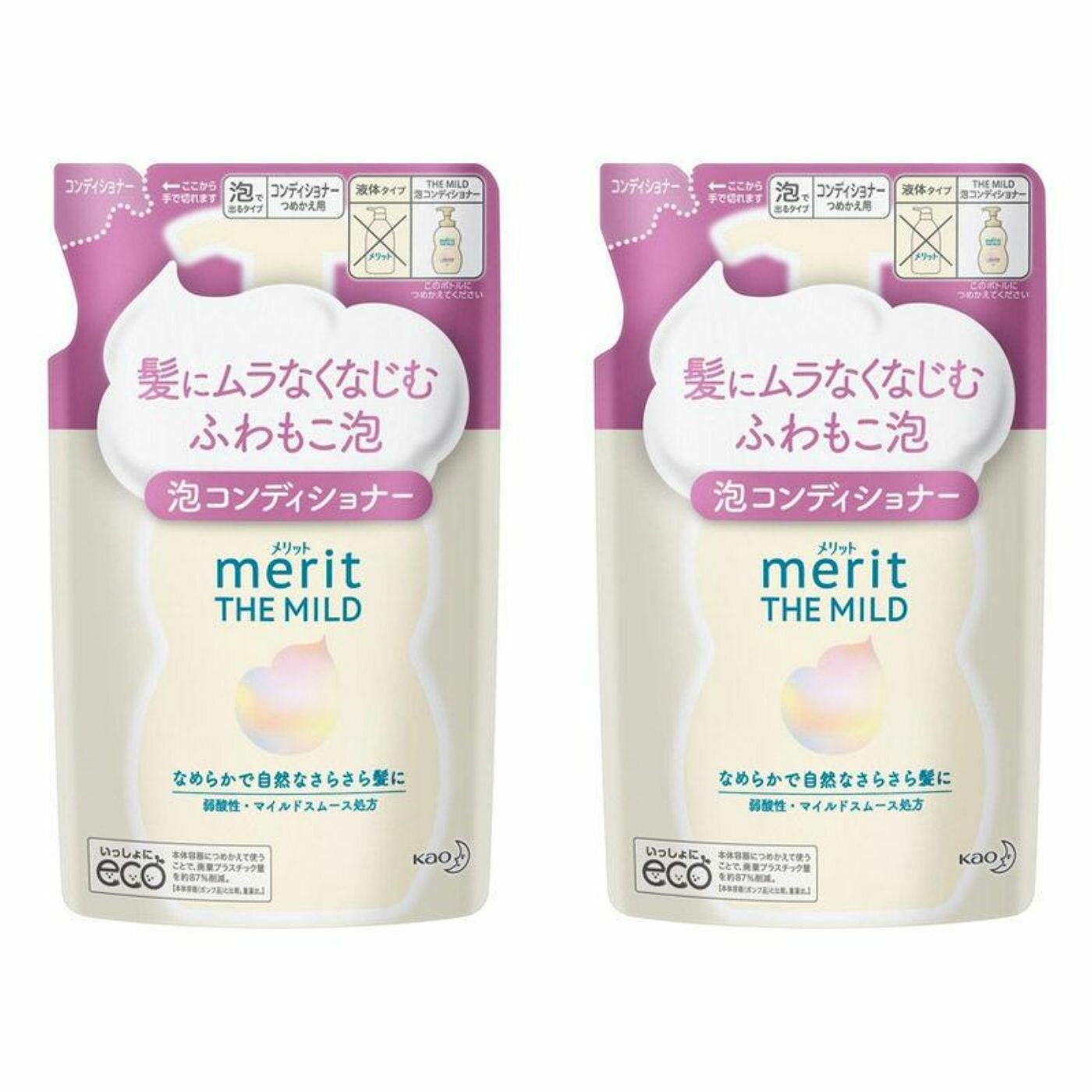 KAO Кремовый кондиционер-пена Merit, Лёгкий уход, для чувствительной кожи головы, слабокислотный, без силиконов, 440 мл, 2 шт
