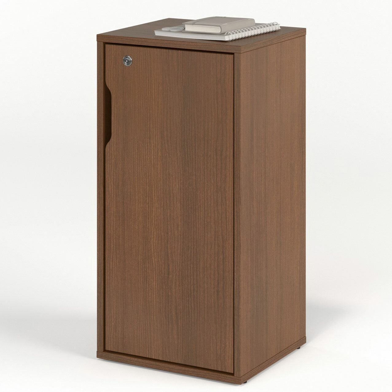 Офисная тумба с дверкой, замком и двумя вкладными полочками (петли справа) МагМебель Б-07-П орех