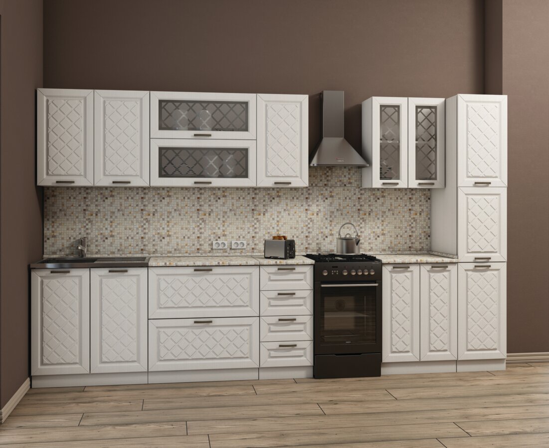 Кухонный гарнитур, кухня, готовый комплект Агава 3 метра Акация белая