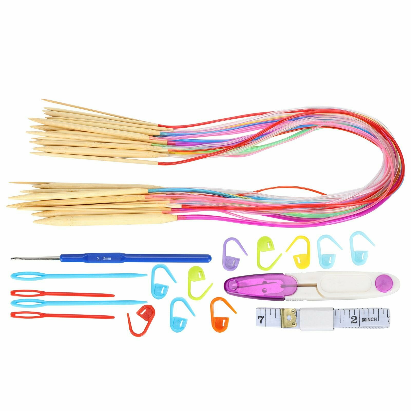 18 шт. круглые иглы с двойным острием, бамбуковая цветная трубка, инструмент для рукоделия с набором аксессуаров (набор аксессуаров 80 см)