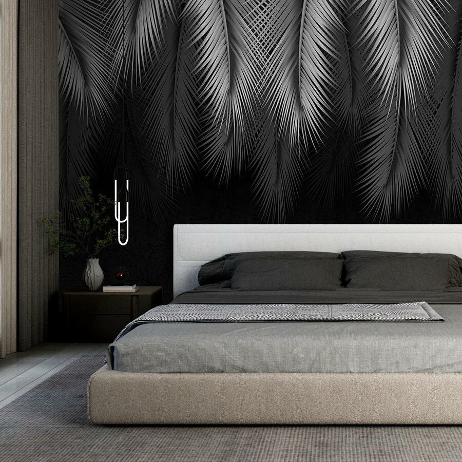 Фотообои Листья свисающие на черном фоне 9-1749-L-Флок 270 x 400 см (ВхШ) Бесшовные, флизелиновые, влагостойкие обои MasterFresok