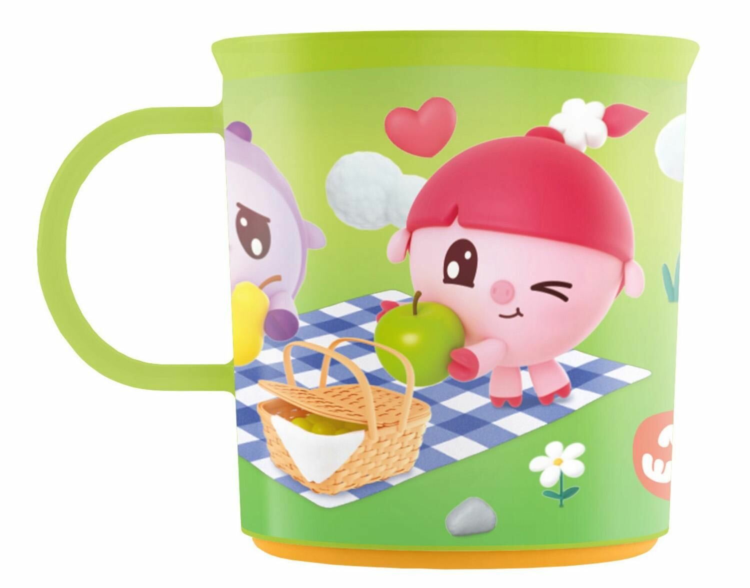 Детская кружка Пластишка "Малышарики", с декором и нескользящим дном, 200 мл, цвет Салатовый