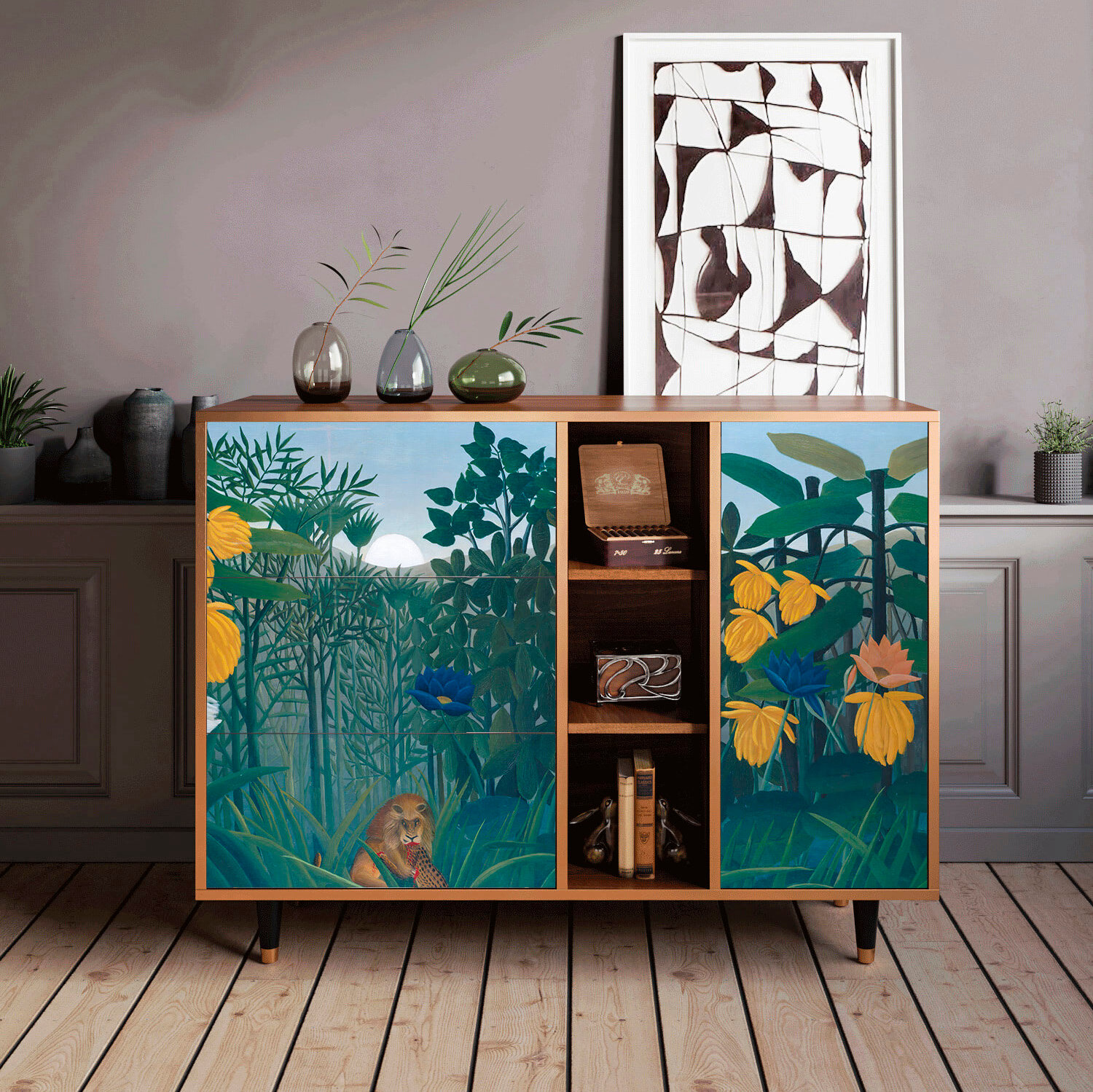 Комод - STORYZ - BS2 The Repast of the Lion by Henri Rousseau, Разер - 125 x 97 x 48 см , Цвет корпуса - Орех