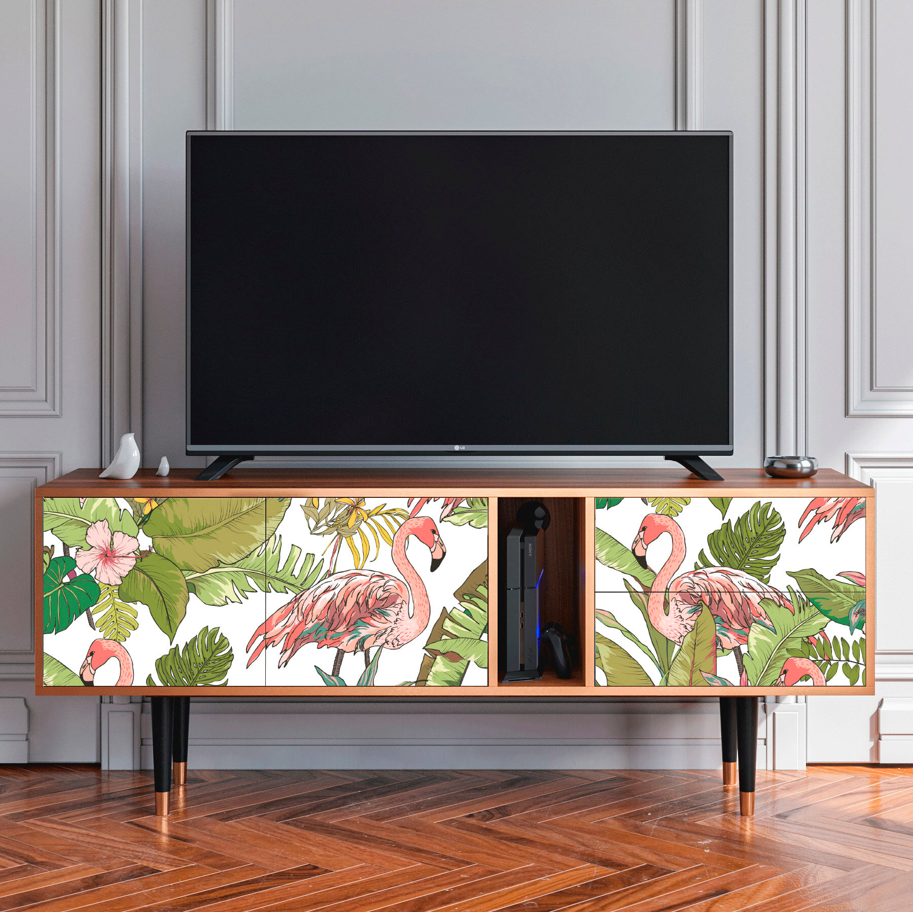 ТВ-Тумба - STORYZ - T1 Sweet Flamingo, Размер - 170 x 69 x 48 см, Цвет корпуса - , Орех