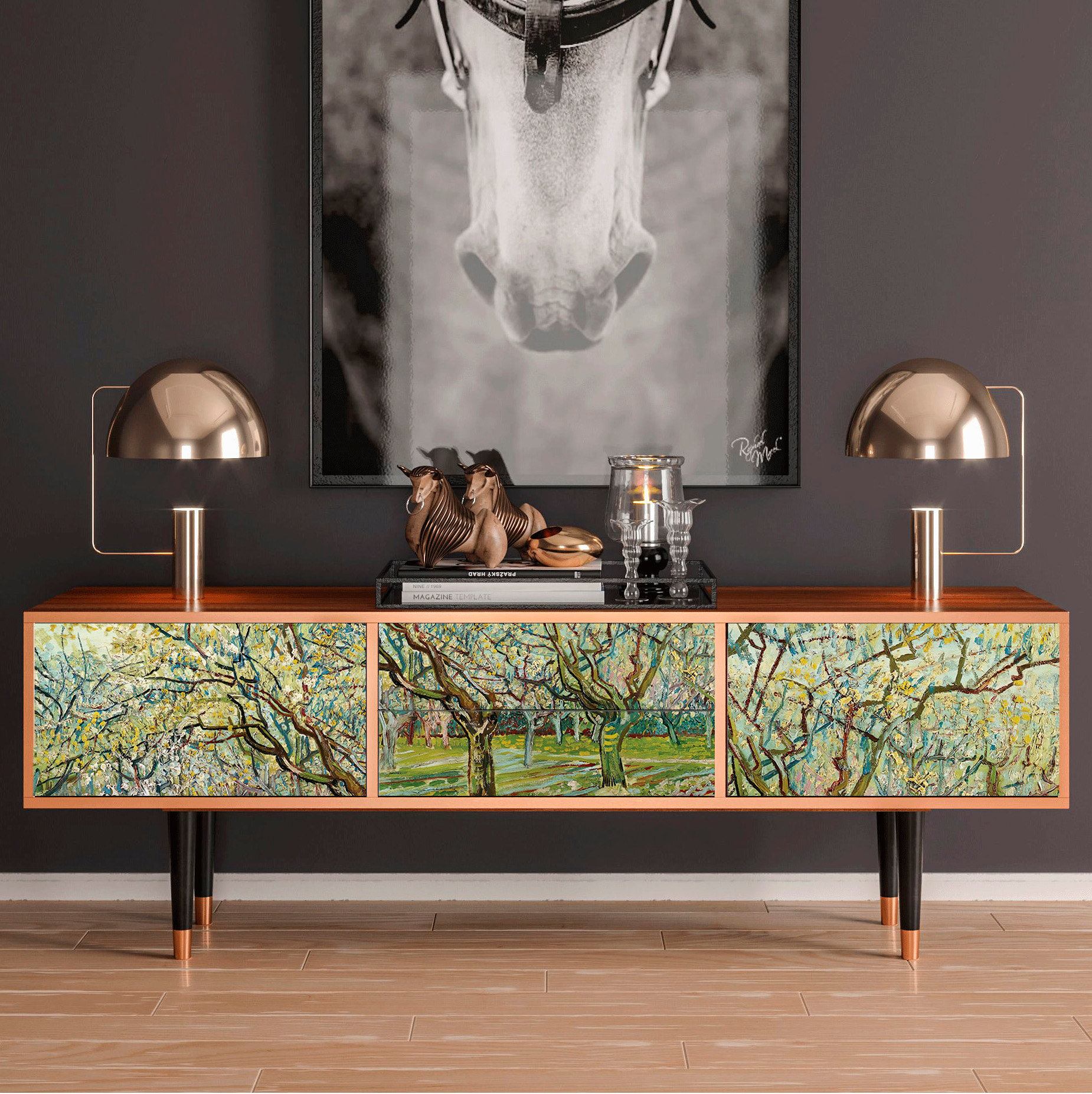 ТВ-Тумба - STORYZ - T4 The White Orchard by Van Gogh, Размер - 170 x 59 x 48 см, Цвет корпуса - , Орех