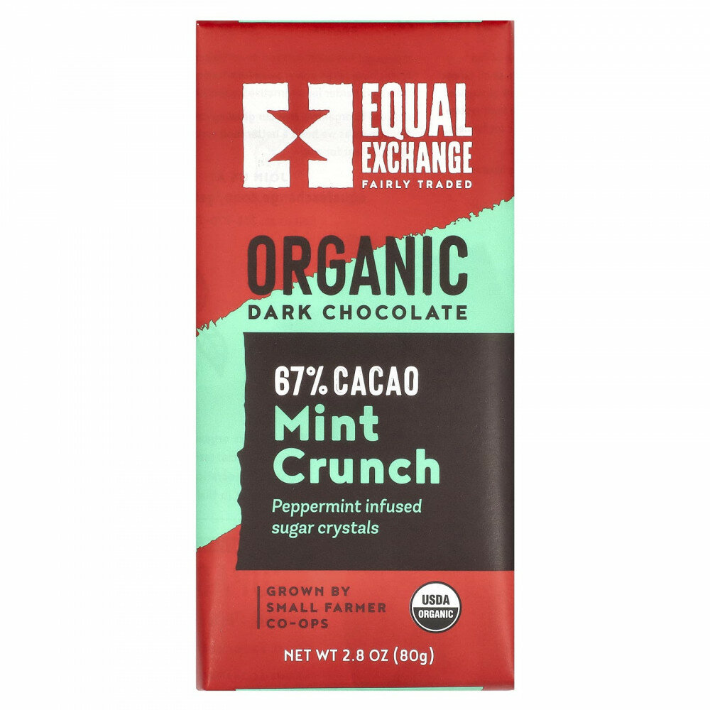 Equal Exchange, Органический темный шоколад, мята, 67% какао, 80 г (2,8 унции)