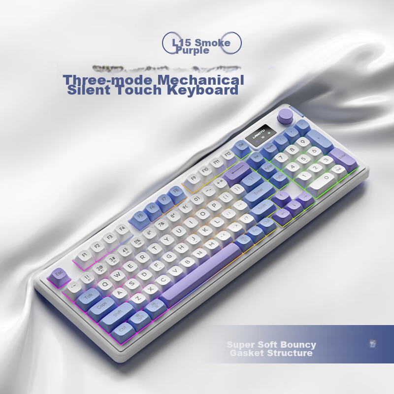 LANGTU L15 Smoky Purple 98-Key Wired/wireless/Bluetooth Tri-Mode Silent Keyboard with Gasket Structure And RGB Lighting Effects