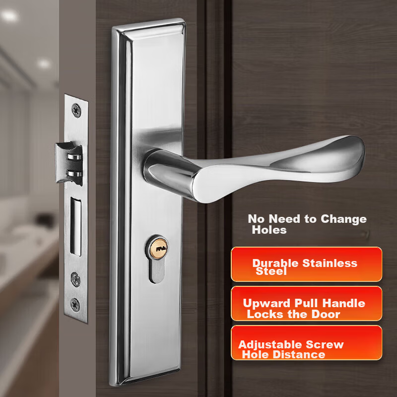 Feiguanmen Lock, Indoor Bedroom Wooden Door Lock, Anti-Theft Stainless Steel, No Hole Modification Required, Universal Bathroom Door Handle