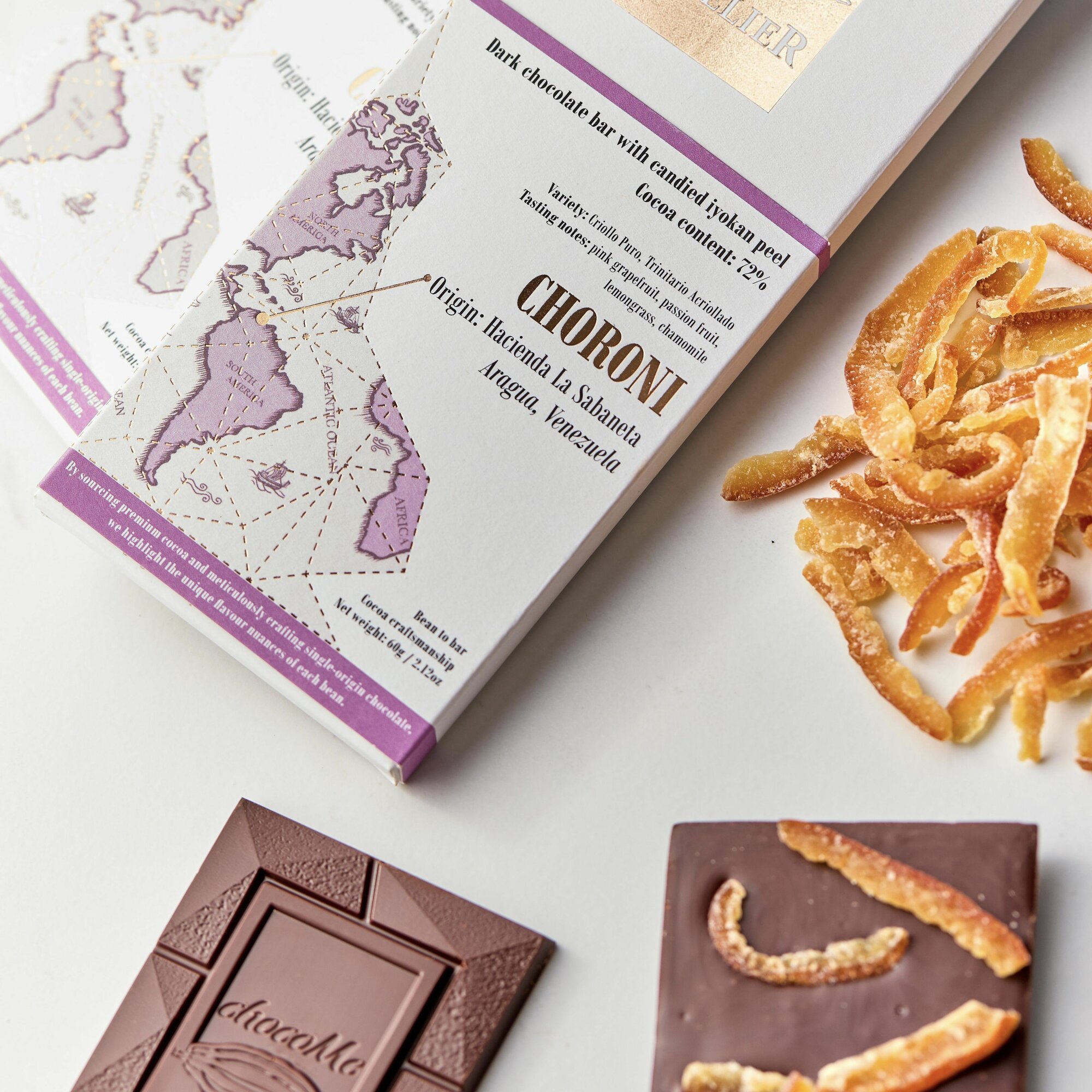 2 шт. Горький шоколад из какао-бобов Чорони с засахаренной цедрой Иёкана 72% bean to bar, Венесуэла