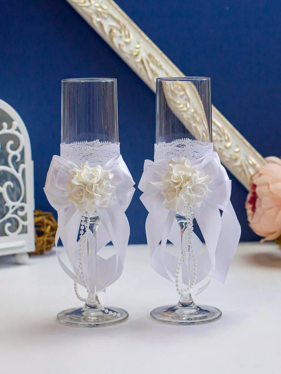 Свадебные бокалы для молодоженов, фужеры жениха и невесты для шампанского новобрачных 2 шт.