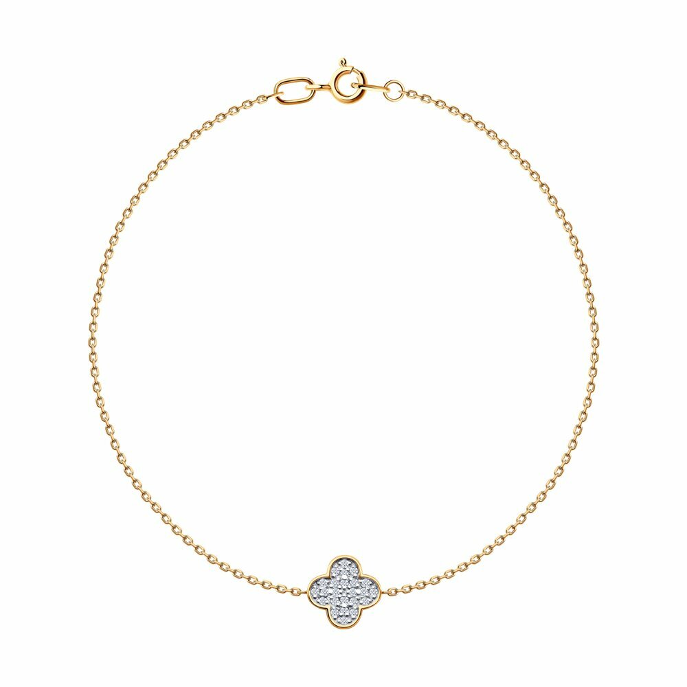 Браслет, красное золото, 585 проба, фианит