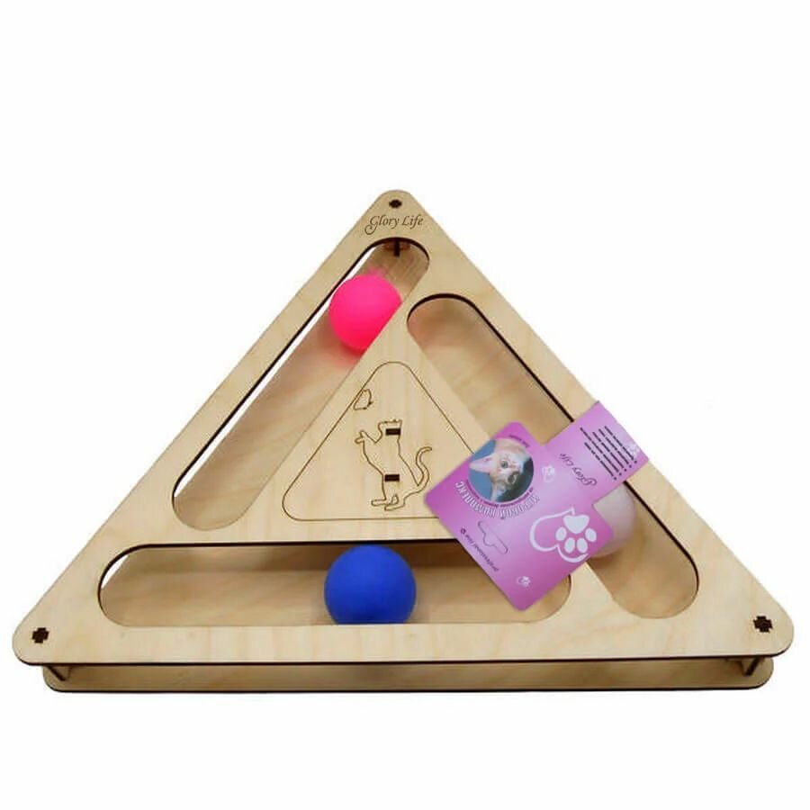 Игровой комплекс для кошек с шариками Glory Life, дерево, 32 х 28 х 3,6 см