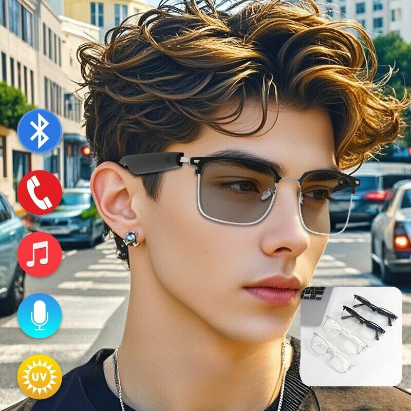 Умные очки Светочувствительные смарт-очки Bluetooth с возможностью изменения цвета, защита от ультрафиолета, аудиоочки для прослушивания песен, звонков, встроенный микрофон гарнитуры
