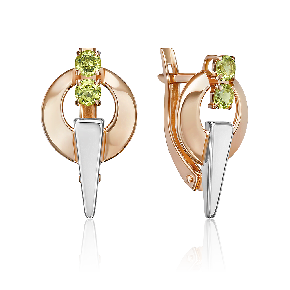 Серьги, золото, 585 проба, хризолит