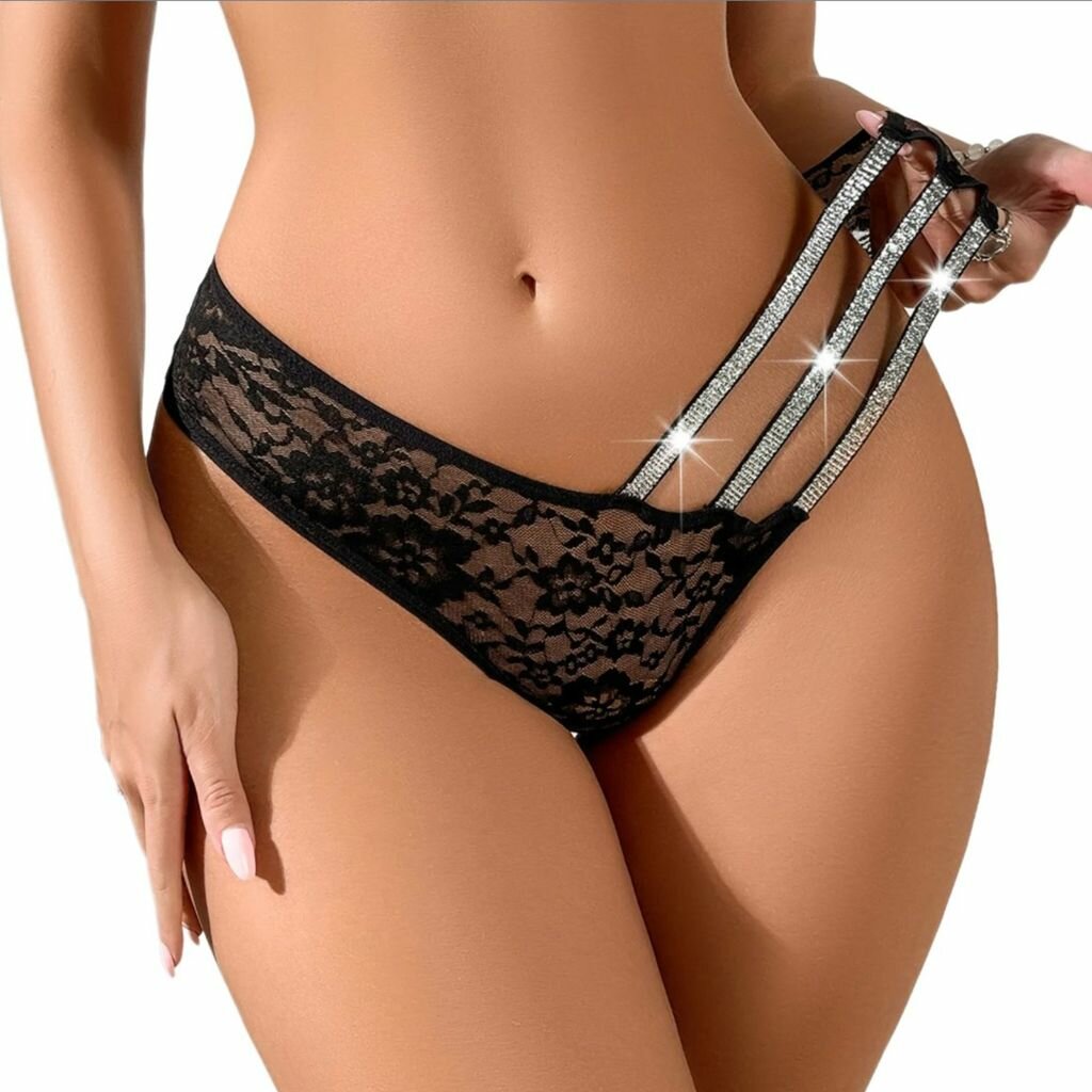 Сексуальные женские трусы, полые кружевные трусики-Черный-M