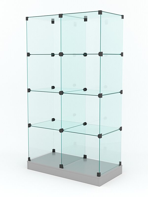 Витрина стеклянная "КУБ" №6 (без дверок, передняя стенка - стекло), Серый