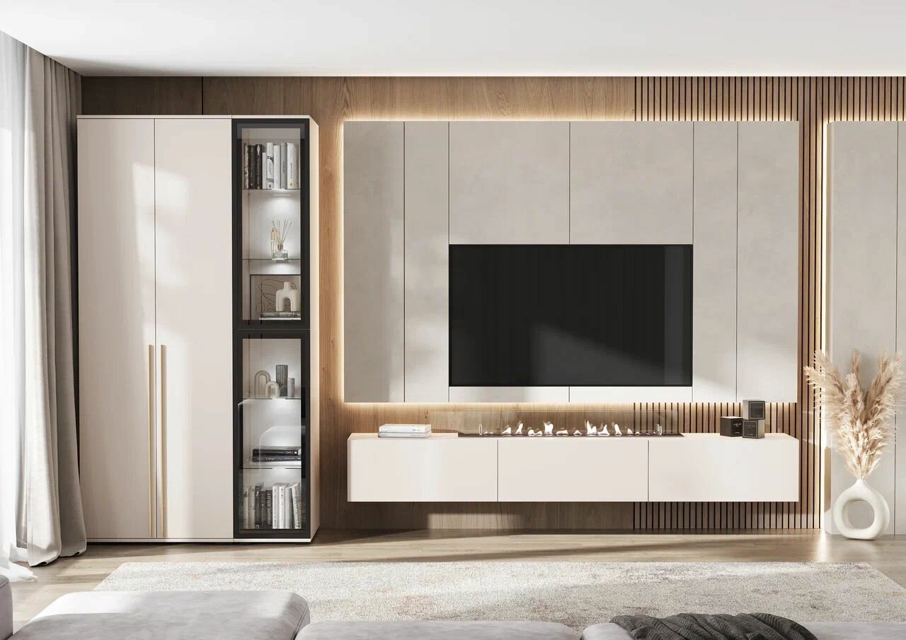 Комплект мебели для гостиной Норд Кашемир, ЛДСП, фасад стекло