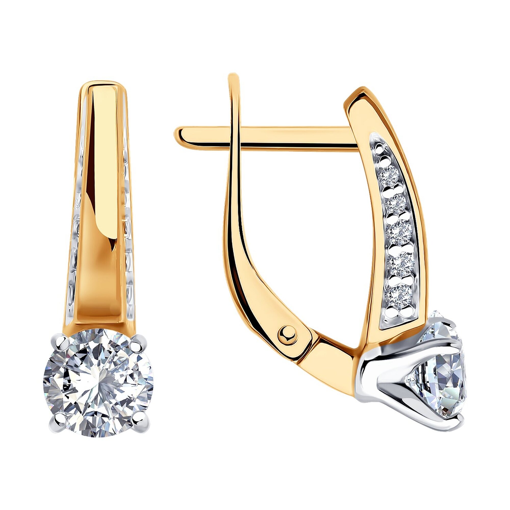 Серьги, серебро, 925 проба, золочение, фианит