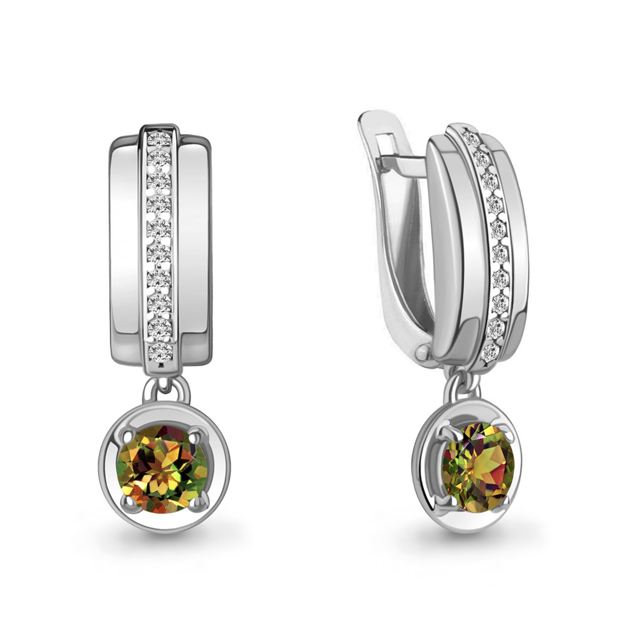 Серьги, серебро, 925 проба, родирование, фианит, султанит