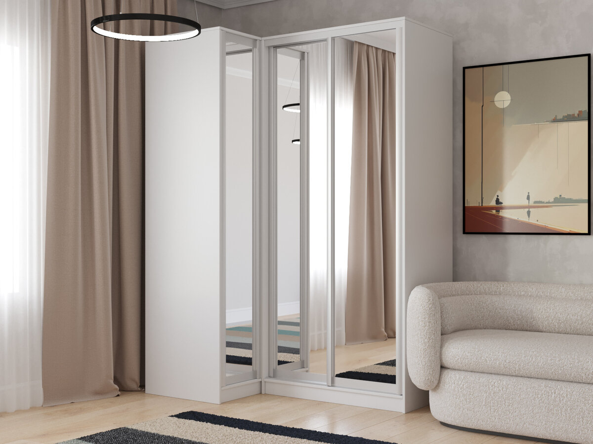 Шкаф угловой Ромео-7 Белый для одежды с зеркалом трехдверный 100*260*60