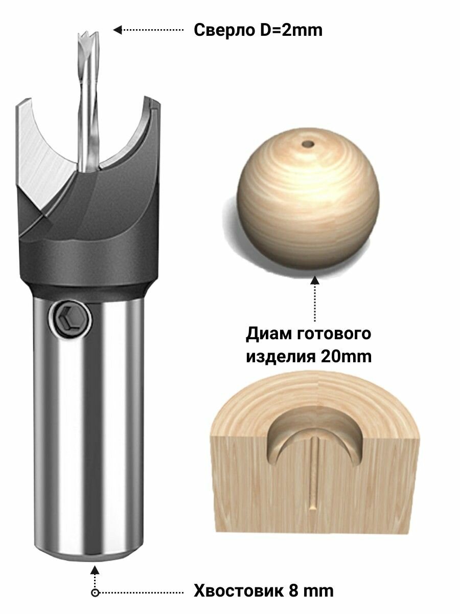 Фреза для бусин 20 мм, сверло 2 мм Millcut 123820