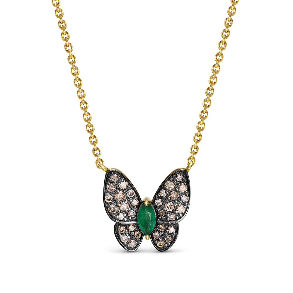 Колье, золото, 585 проба, изумруд, бриллиант