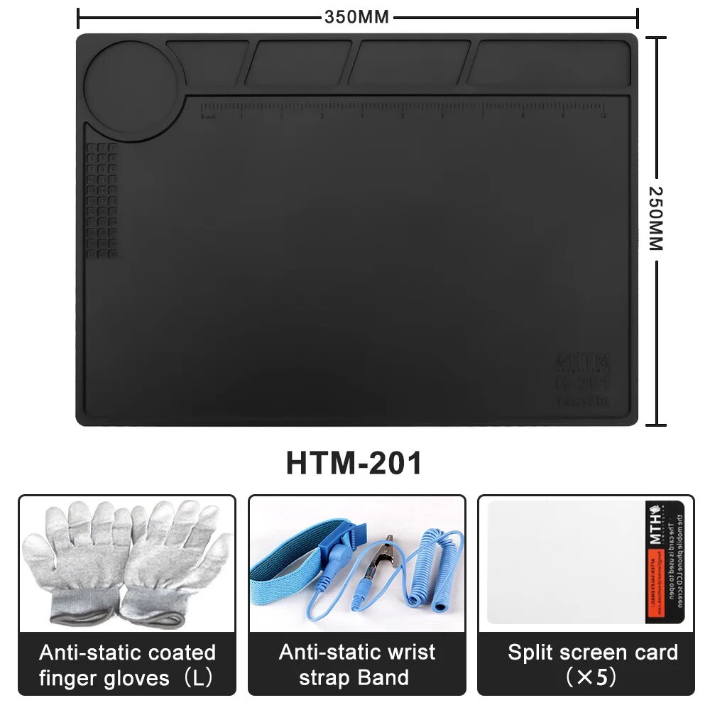 Ремонтный коврик HTM-201-BLACK для пайки 350x250 мм