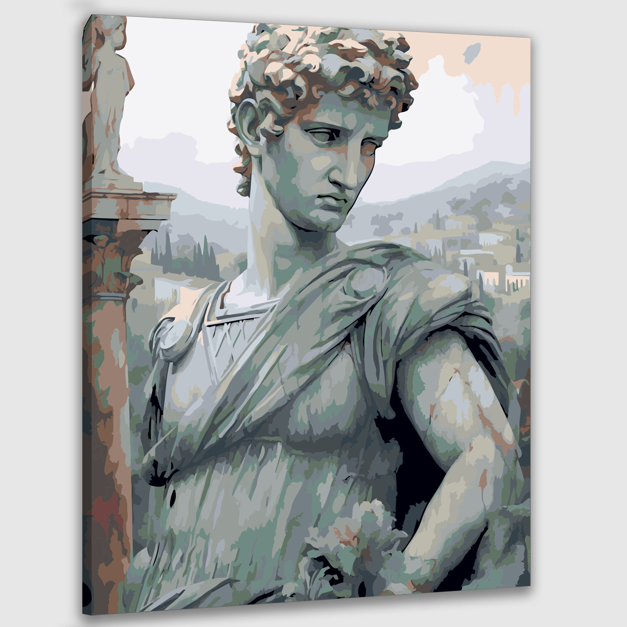 Картина по номерам 40x50 см, картина, масло, Давид, Микеланджело, статуя, руины, искусство, Возрождение, античность