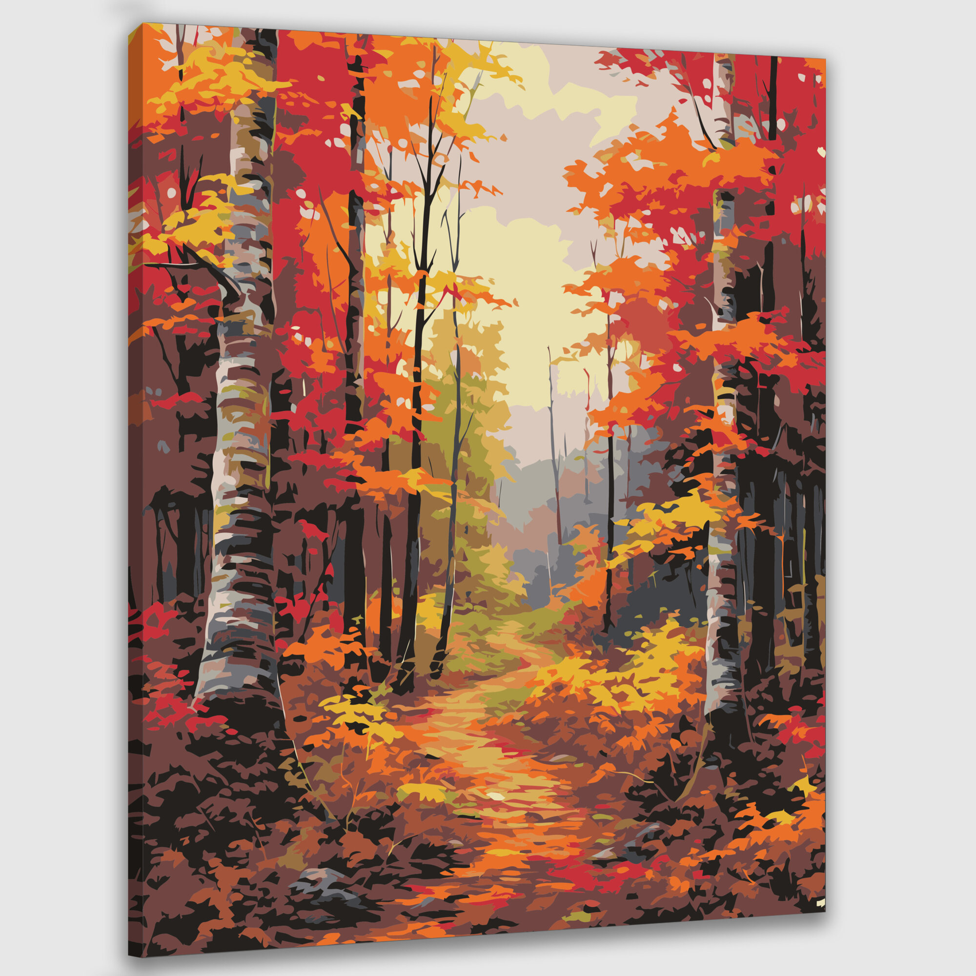 Картина по номерам 40x50 см, фотография, пейзаж, осень, лес, деревья, гобелен, листья, тропинка, таинственность