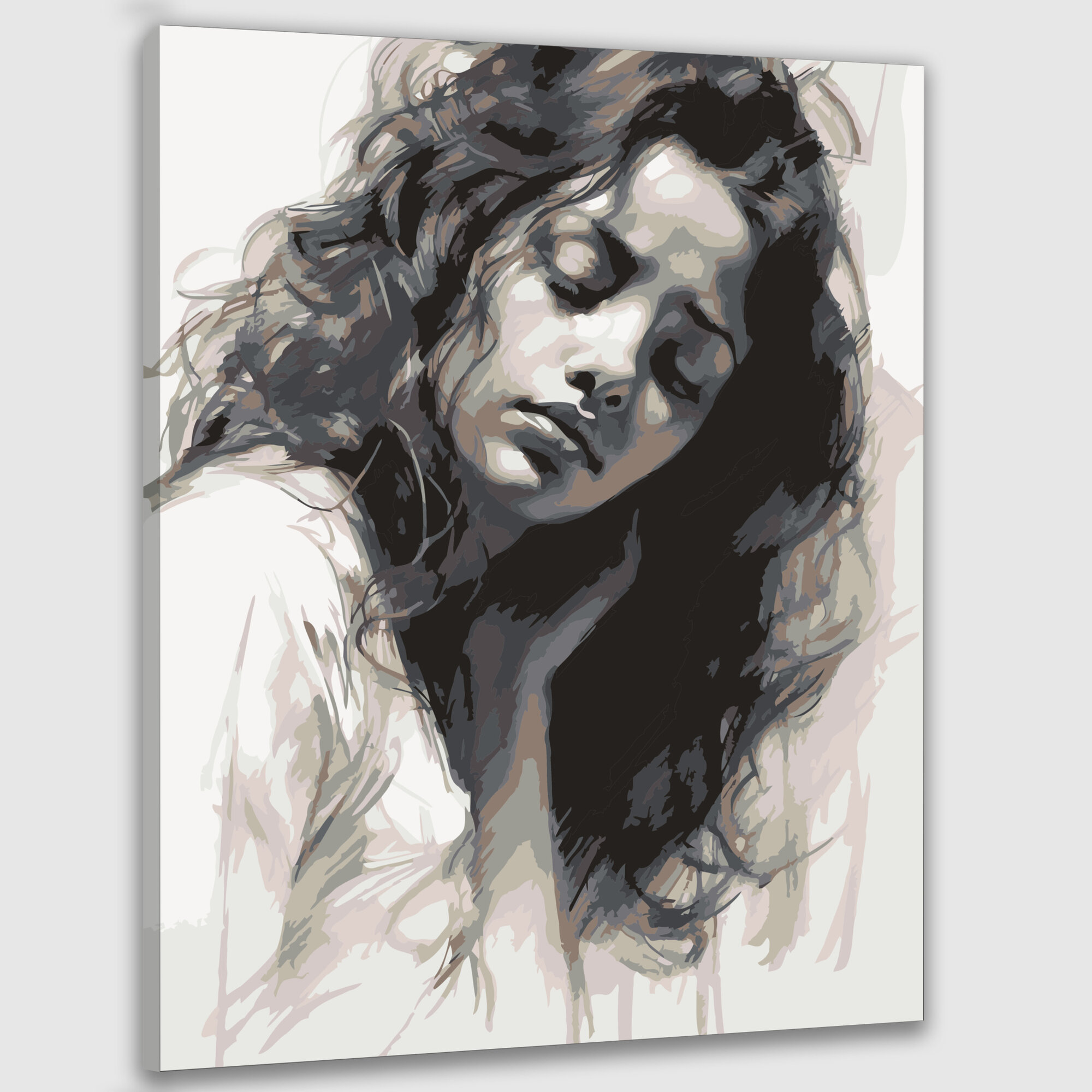 Картина по номерам 40x50 см, набросок углем, девушка, задумчивое выражение лица, сияющие глаза, глубина, самоанализ