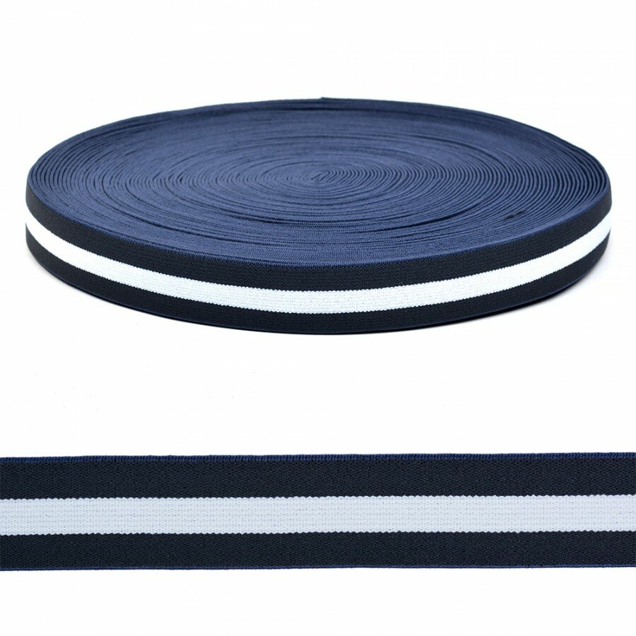 Резинка TBY тканая мягкая Полоска шир.25мм ET.2515 цв. синий/белый уп.25м